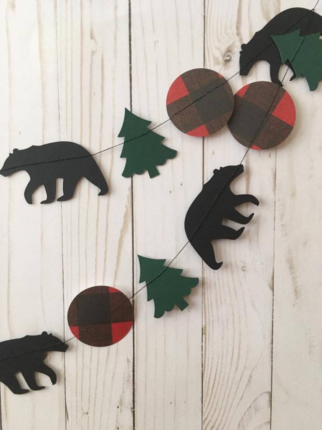 Lumberjack Garland, Buffalo Plaid Party Decor, Black Bear and Buffalo ...