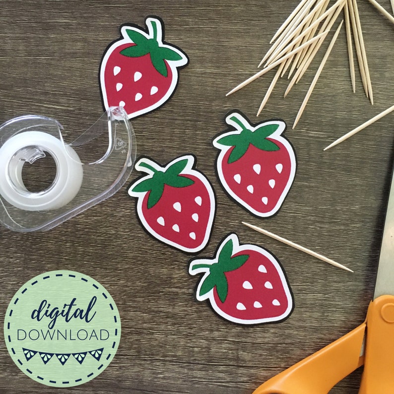 Printable Strawberry Cupcake Toppers Berry Party Theme - Etsy