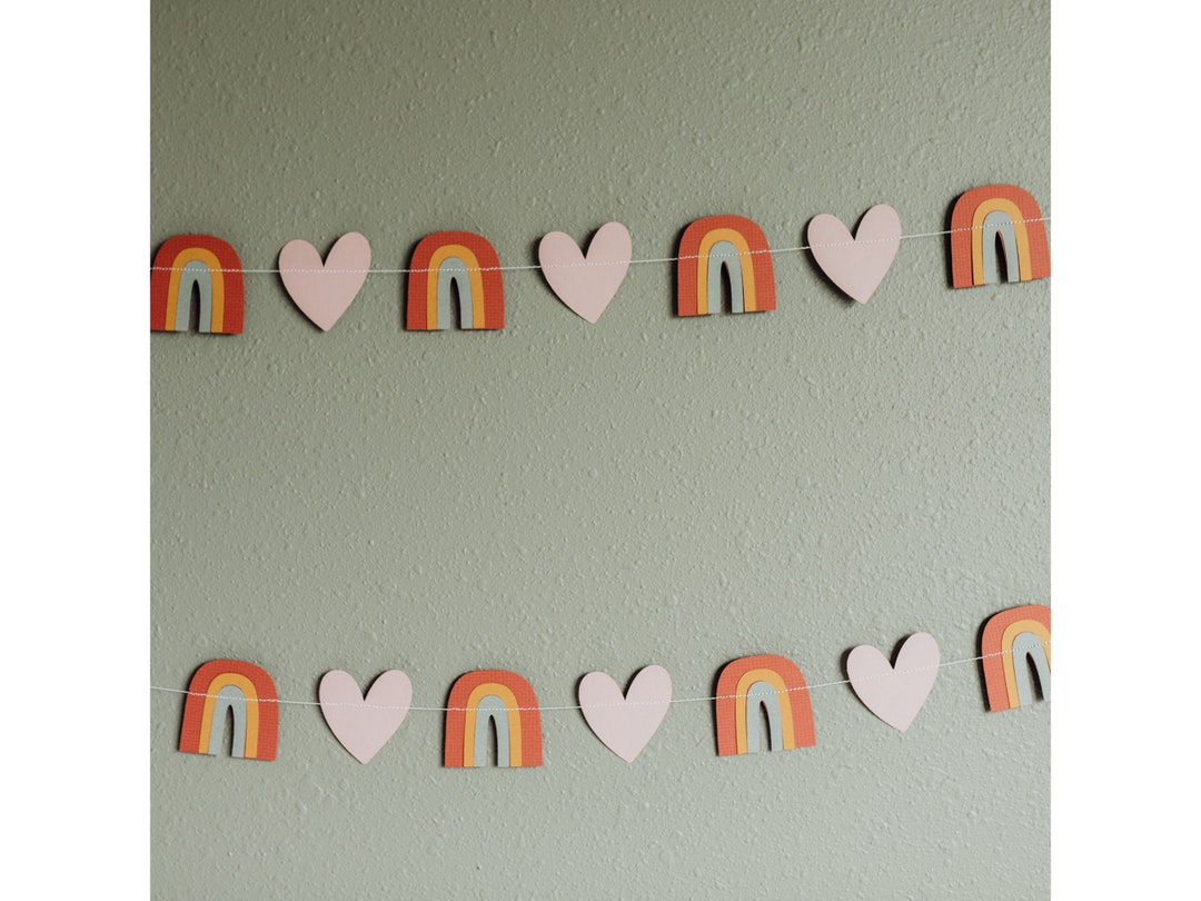 Boho Rainbow Garland, Muted Pastel Rainbow Banner, Whimsical Rainbow ...