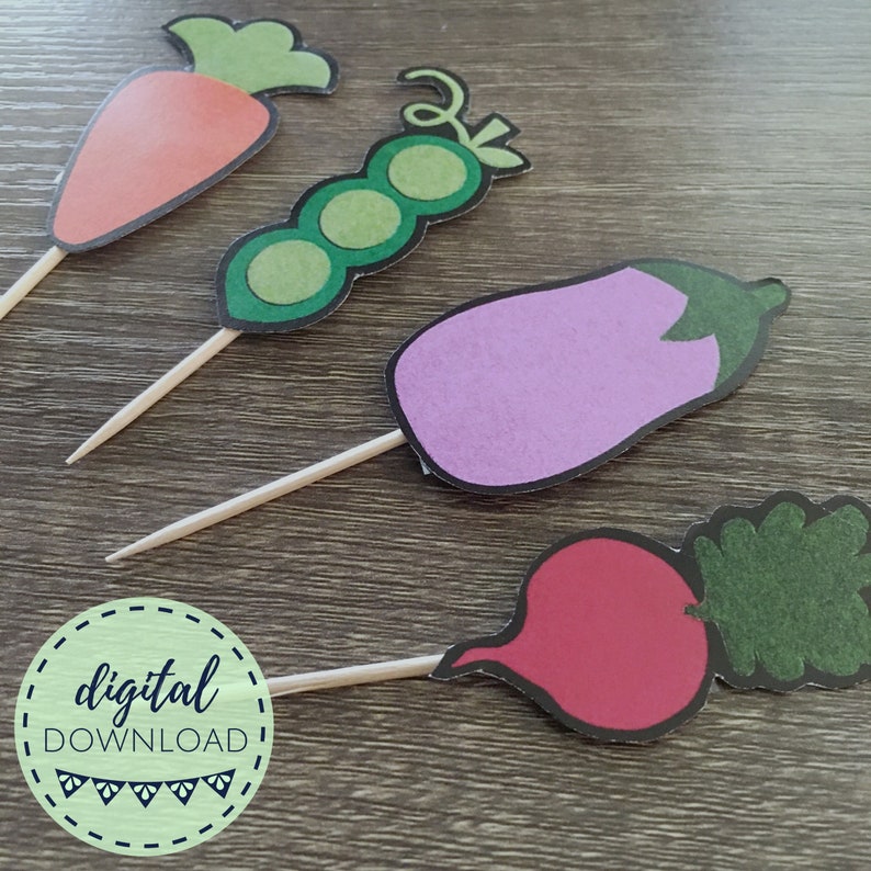 Printable Veggie Cupcake Toppers Garden Party Download Home | Etsy