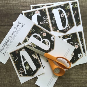 Printable Floral Boho Banner, Whole Printable Alphabet, Black and Pink ...