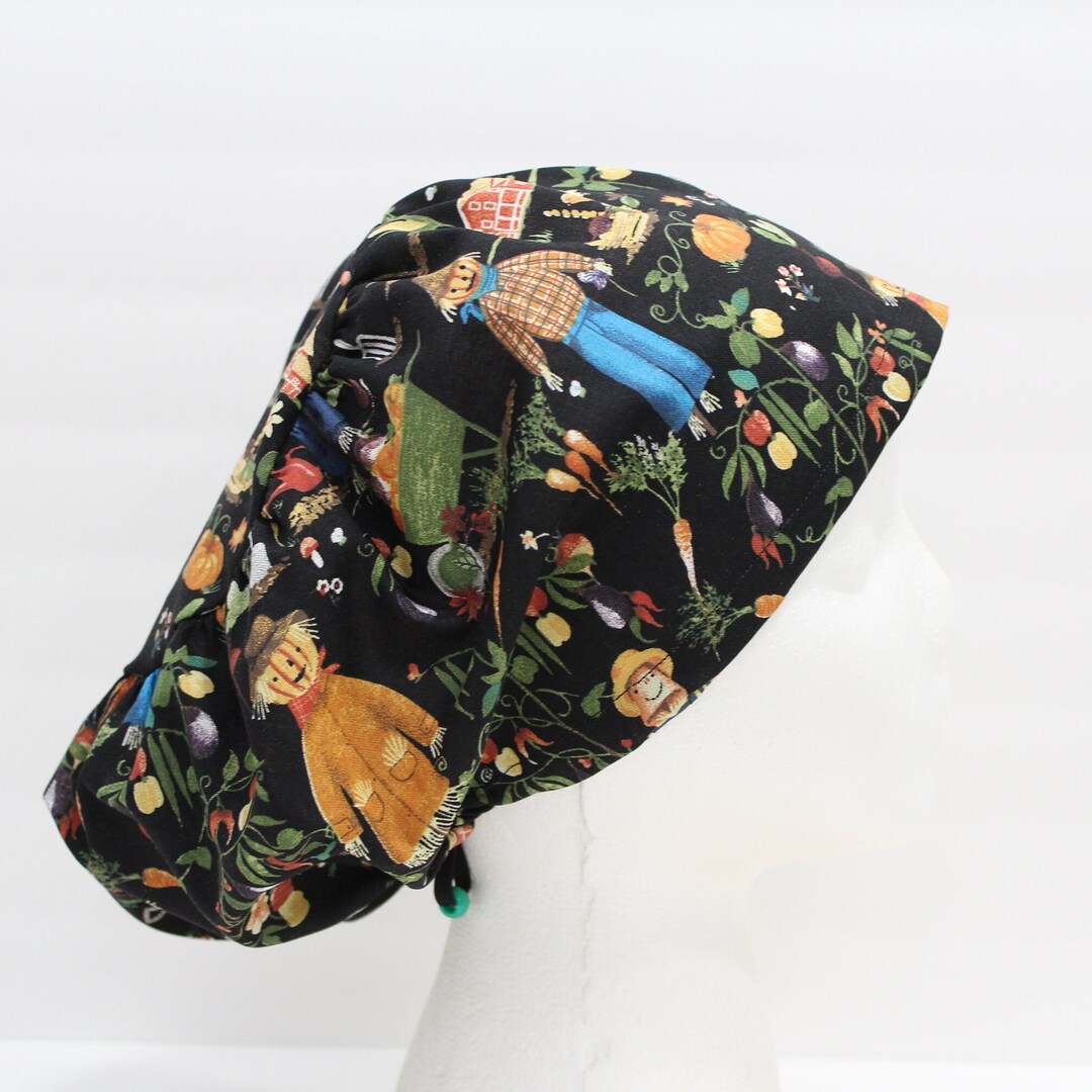 Fall Harvest Scrub Hat, Pumpkin Scarecrow Women's Euro Scrub Cap ...
