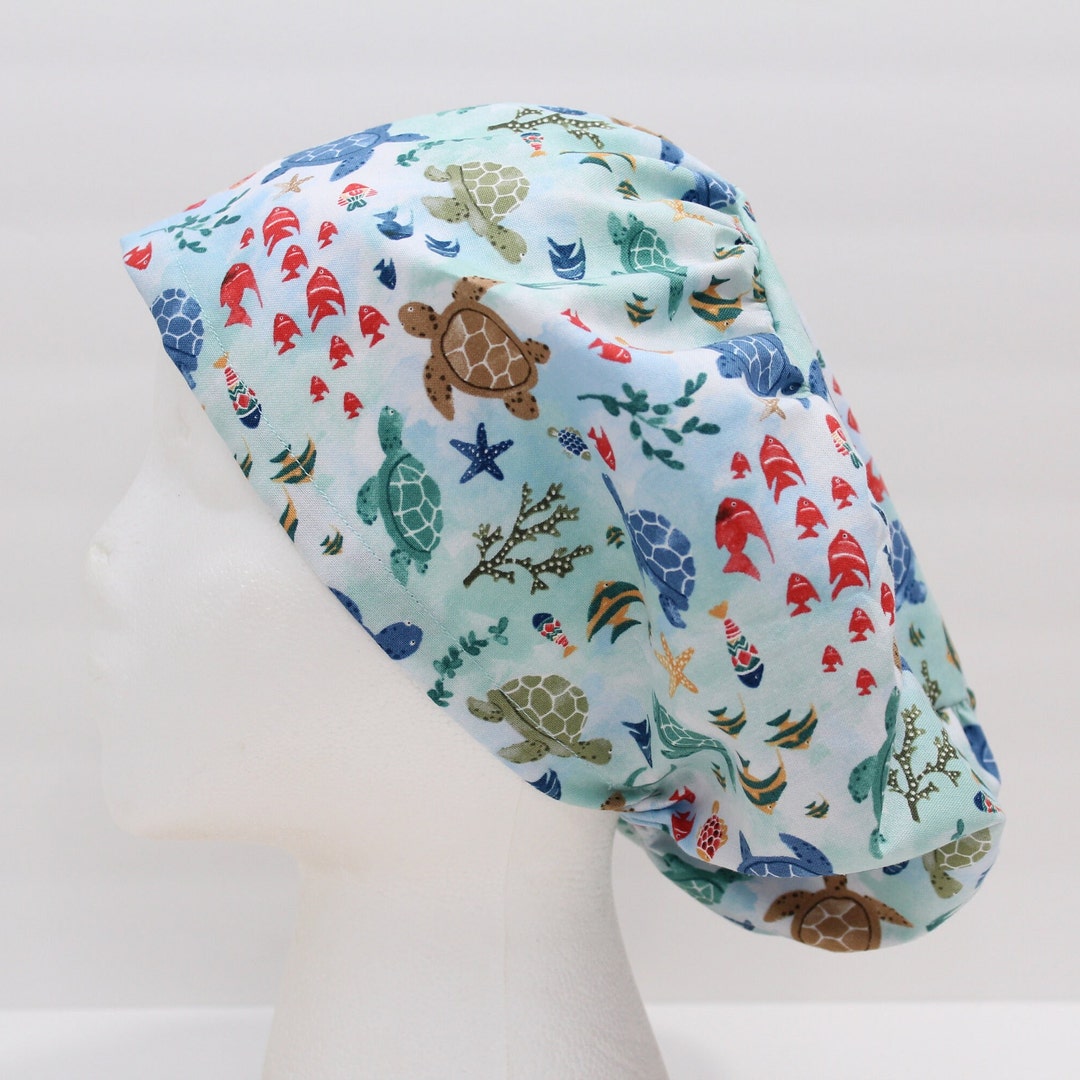 Sea Turtle Scrub Hat Beach Euro Style Scrub Cap Ocean Scrub - Etsy