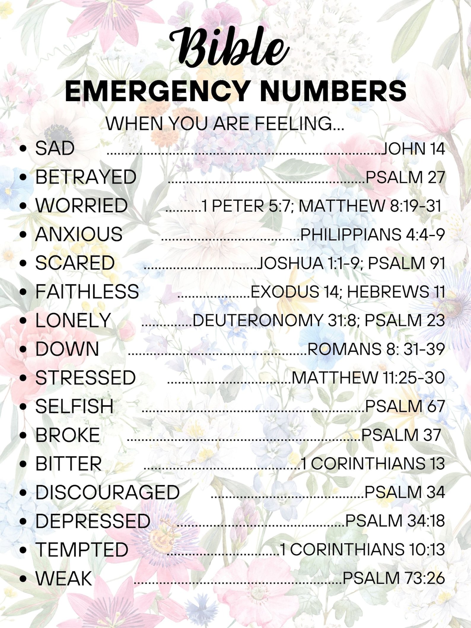 Bible Emergency Numbers, Bible Printable, Bible Gift, Church Gift - Etsy