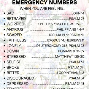 Bible Emergency Numbers Printable, Christian Gift (PDF) - Etsy