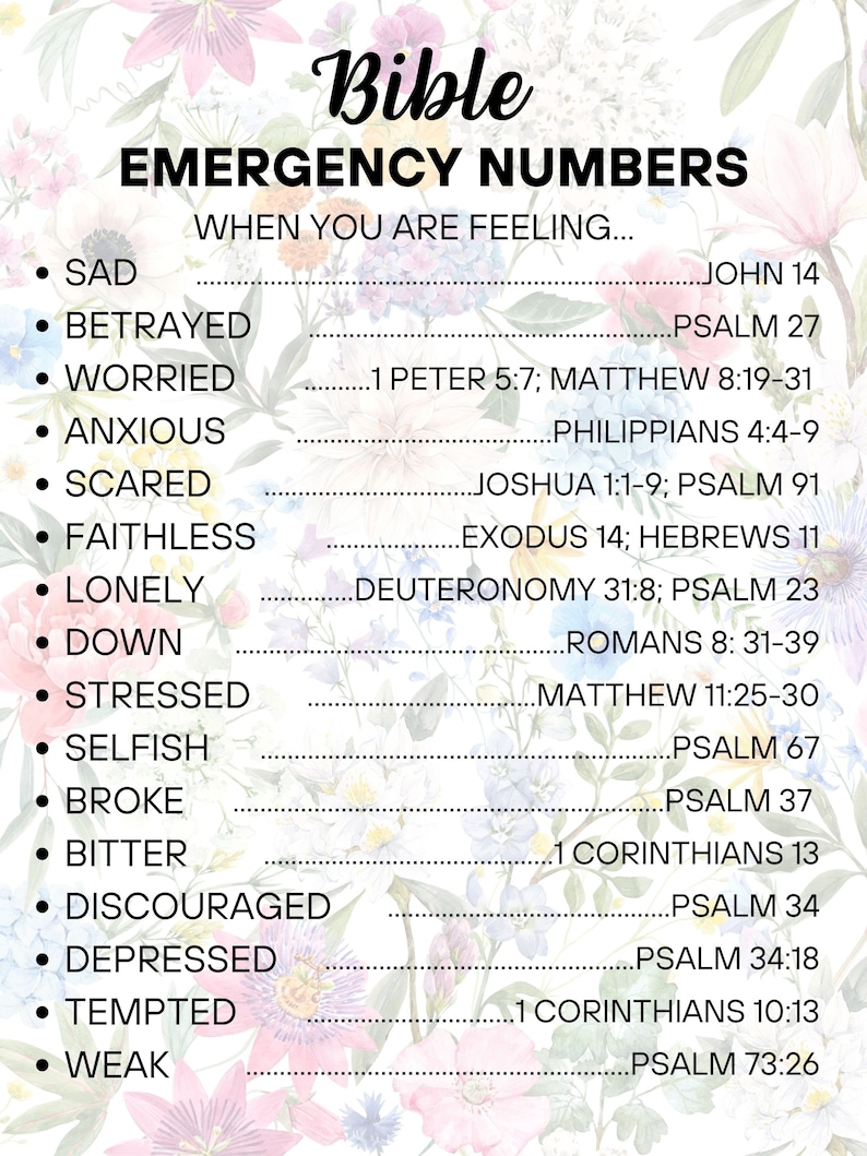 Bible Emergency Numbers, Bible Printable, Bible Gift, Church Gift - Etsy
