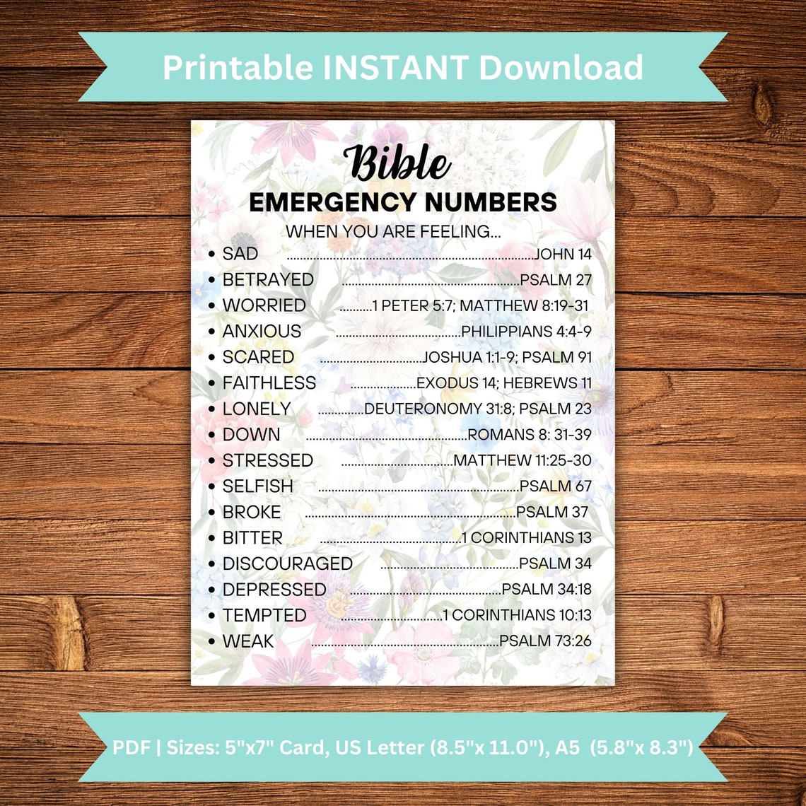 Bible Emergency Numbers, Bible Printable, Bible Gift, Church Gift - Etsy