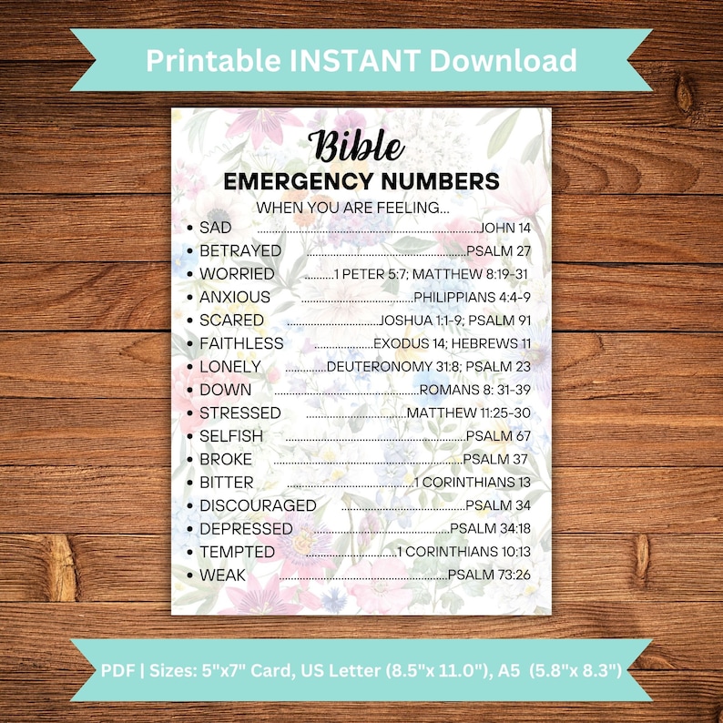 Bible Emergency Numbers, Bible Printable, Bible Gift, Church Gift - Etsy