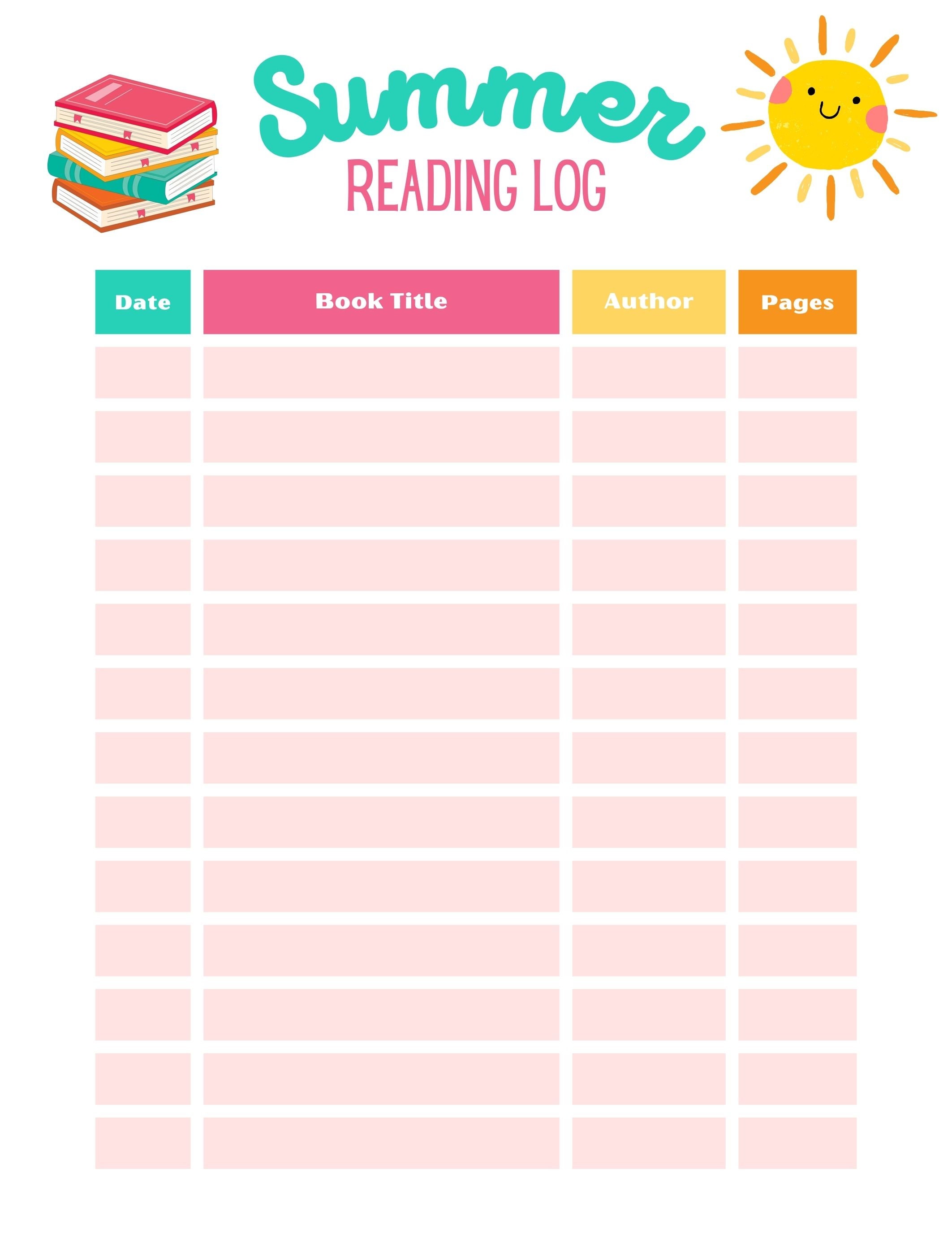 Summer Reading Log Printable, Summer Reading Challenge Printable, Kids ...