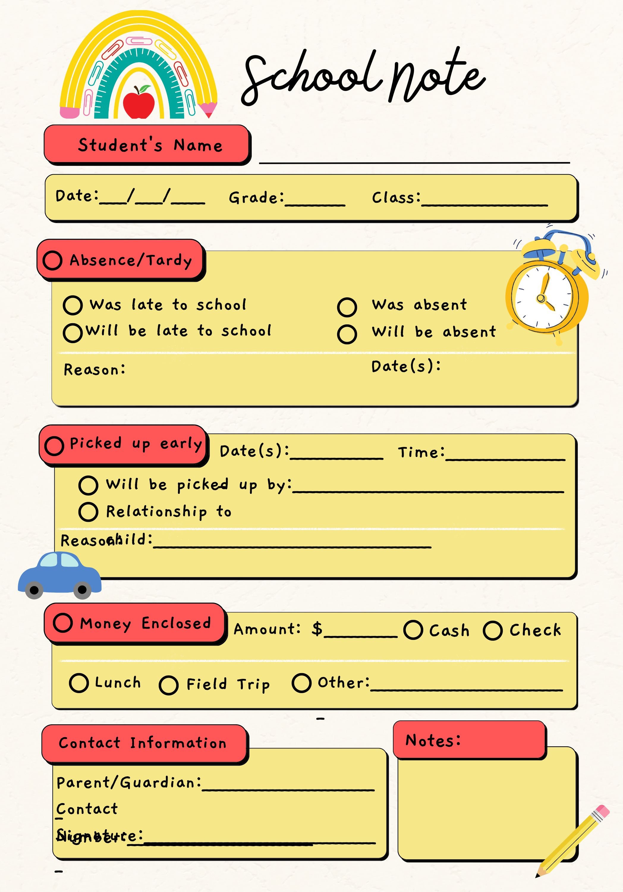 School Note Printable, Back to School Note, Printable Parent Note for ...