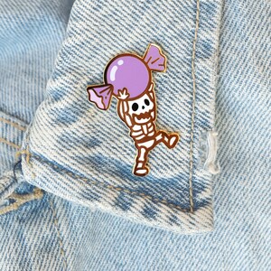 Spooky Scary Skeleton With Giant Candy Halloween Enamel Pin - Etsy