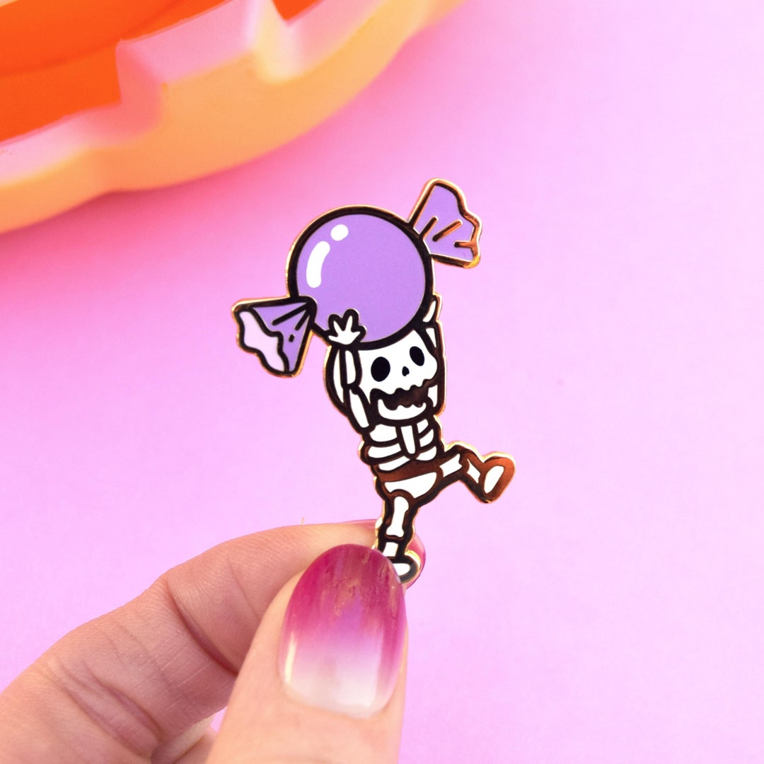 Spooky Scary Skeleton With Giant Candy Halloween Enamel Pin - Etsy