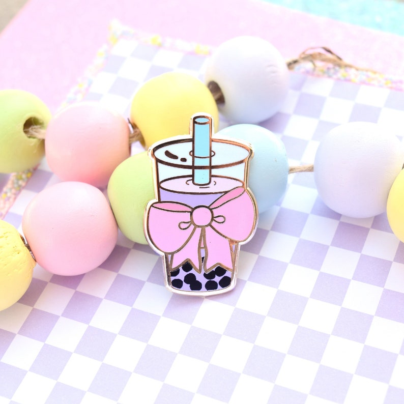 Boba bow-ba Enamel Pin // Bubble Tea Cute Kawaii Tea | Etsy
