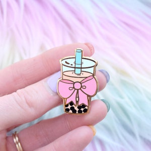 Boba bow-ba Enamel Pin // Bubble Tea, Cute, Kawaii, Tea, Pun, Lapel Pin ...