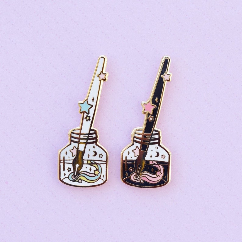 Calligraphy Inkwell Enamel Pin // Rainbow Ink Handlettering - Etsy