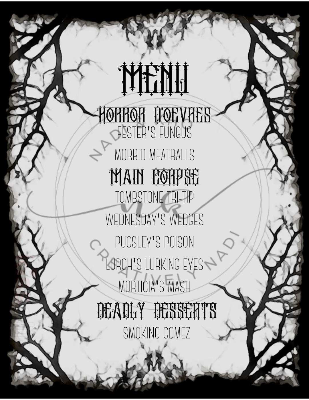 Addams Family Halloween Dinner Menu - Etsy