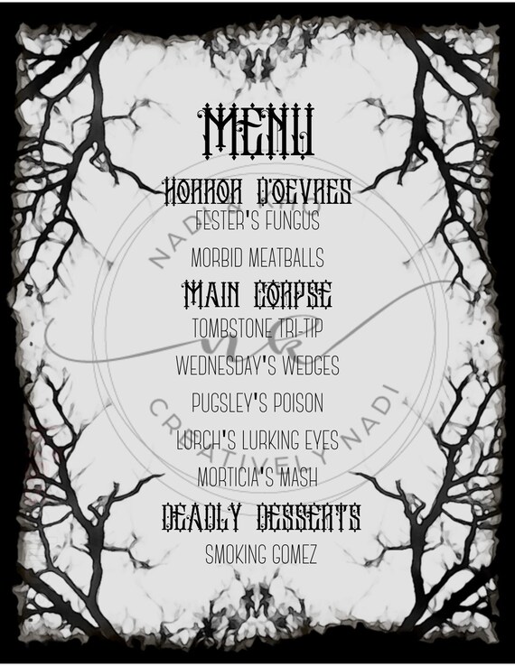 Addams Family Halloween Dinner Menu - Etsy