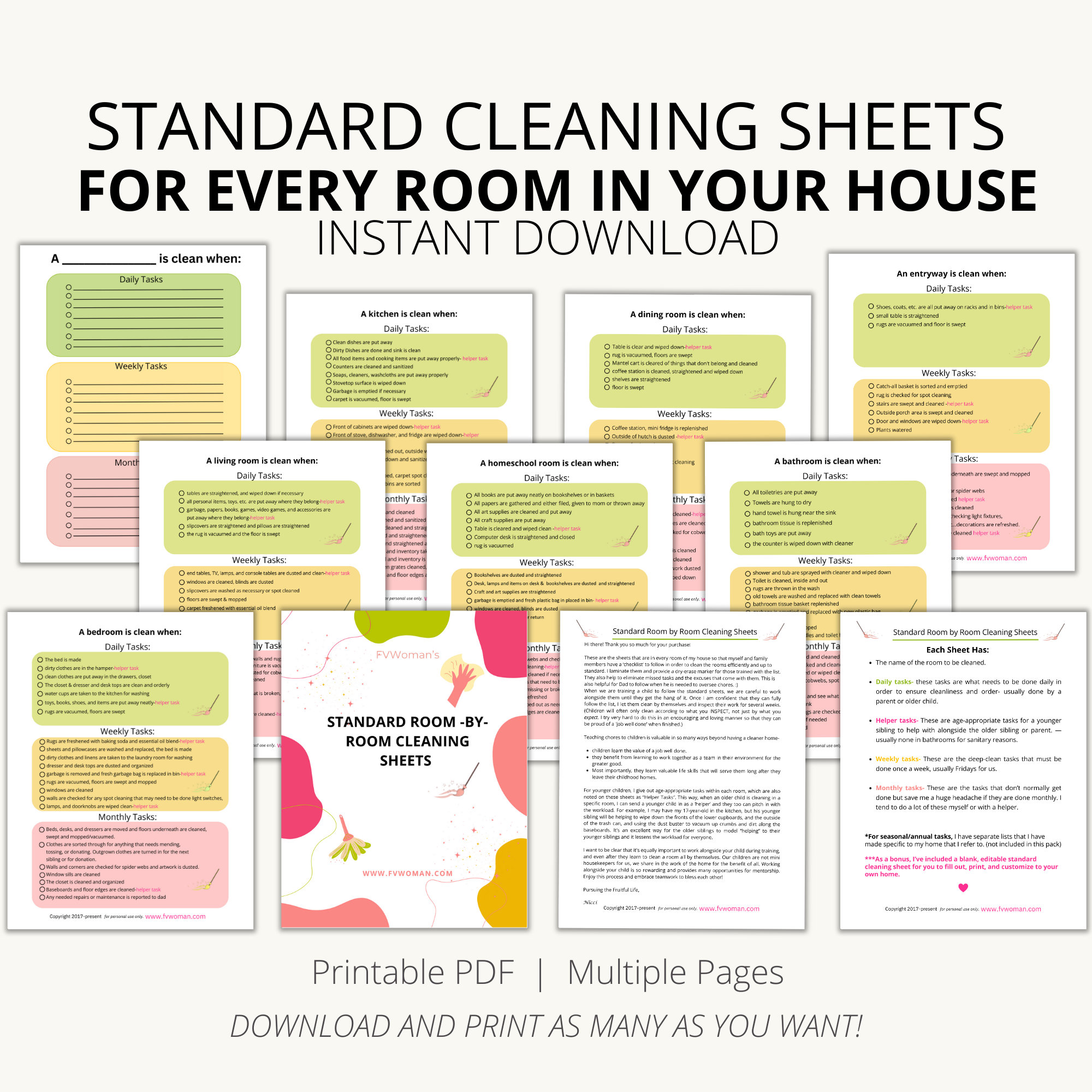 Standard Cleaning Sheets for Every Room - Etsy