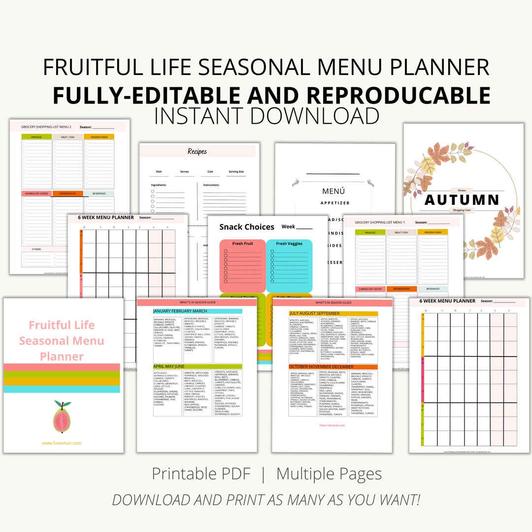 Editable Seasonal Menu Planner: 6-week Meal Planning (PDF) - Etsy