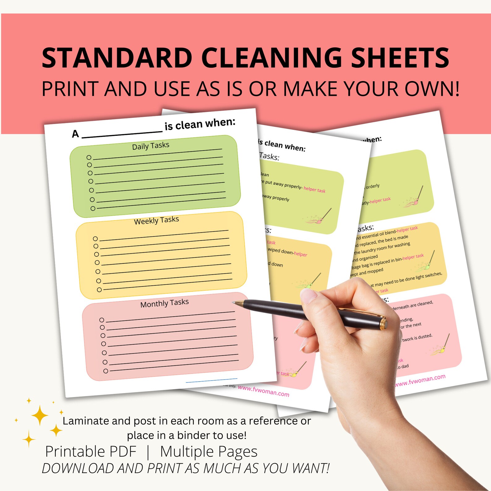 Standard Cleaning Sheets for Every Room - Etsy