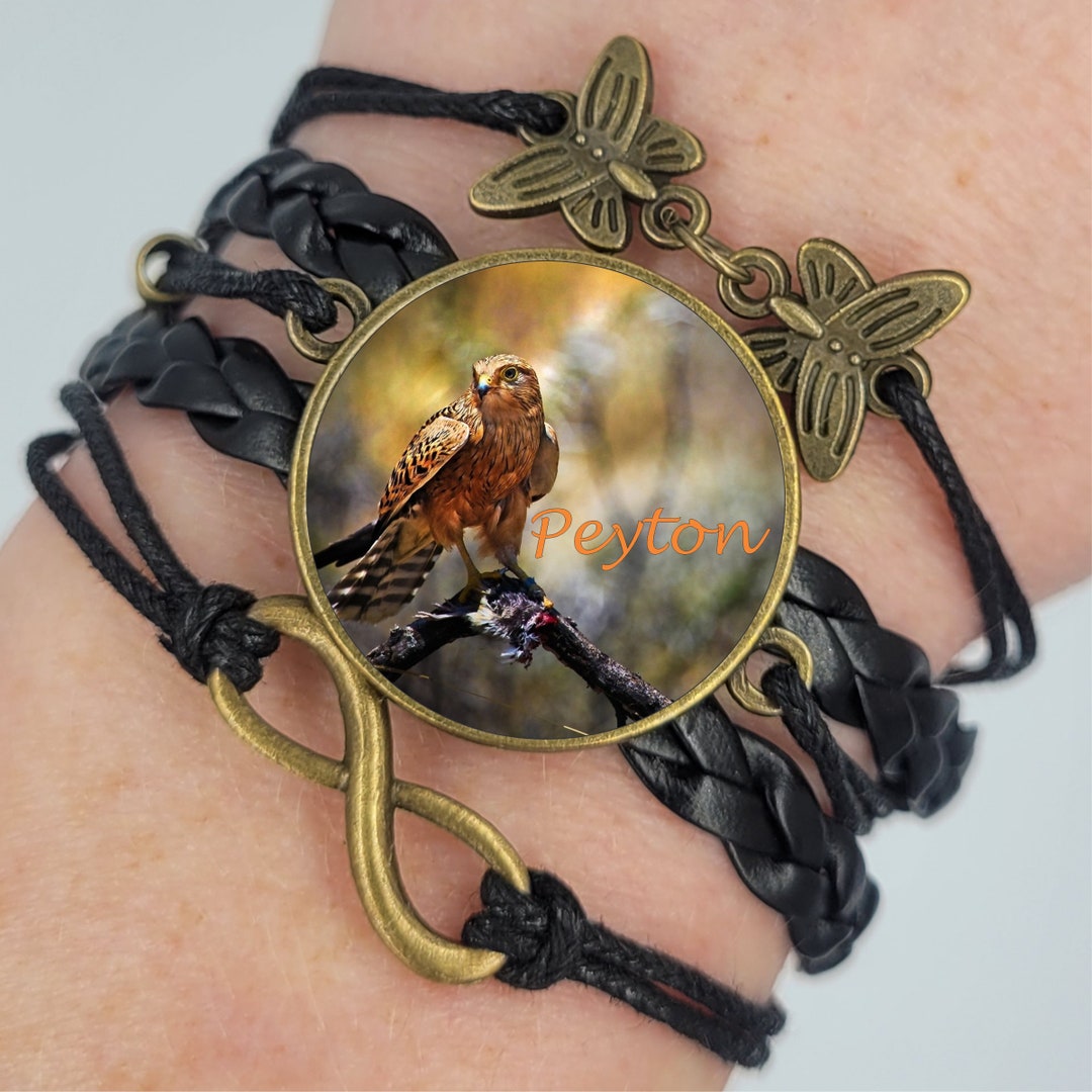 Personalized Hawk Bracelet, Leather Bracelet, Infinity, Butterfly, Your ...