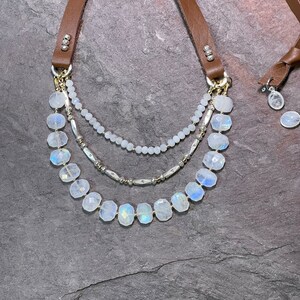 Nimbus AAA Moonstone, Hill Tribe Silver, and 14k Gold Triple Strand ...