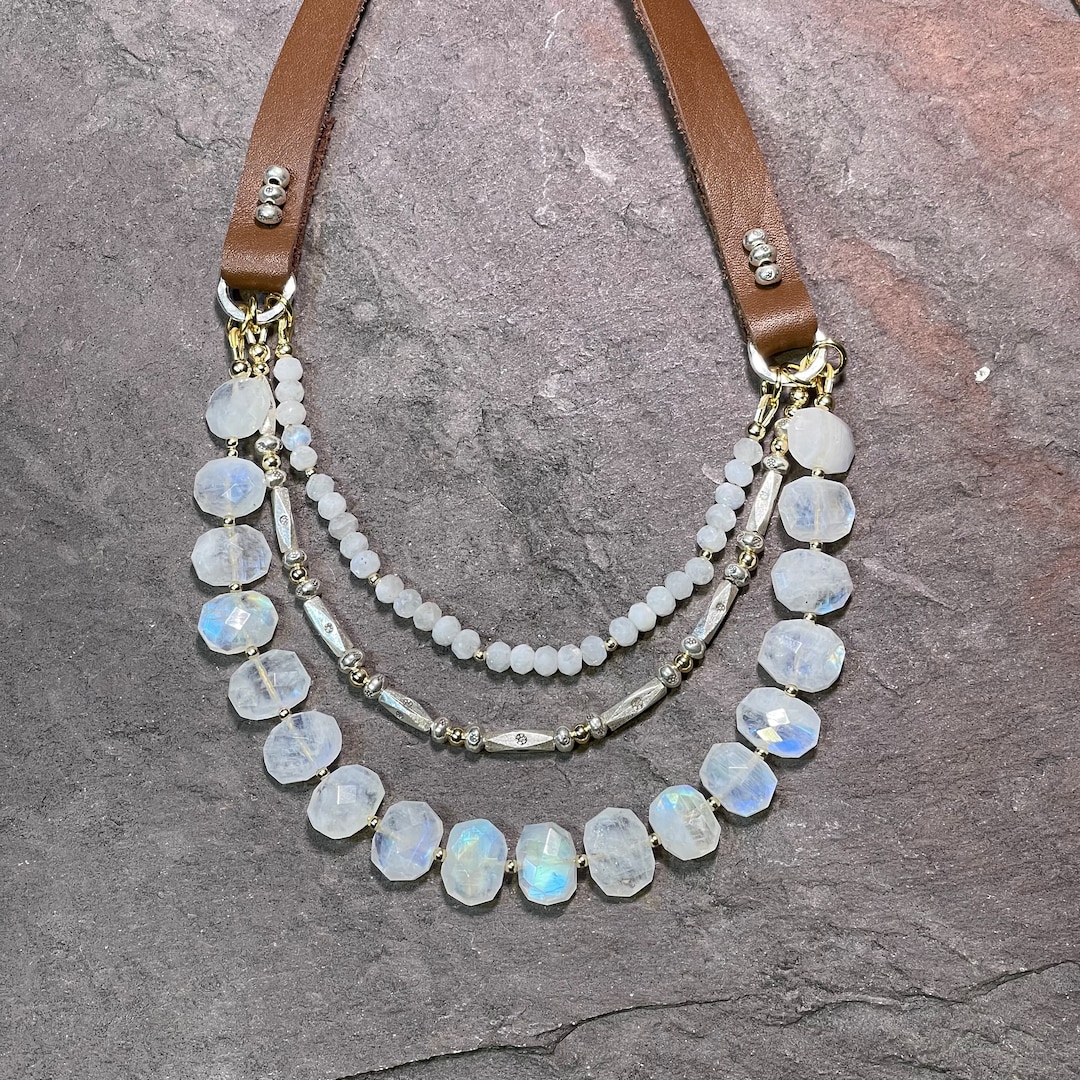 Nimbus AAA Moonstone, Hill Tribe Silver, and 14k Gold Triple Strand ...