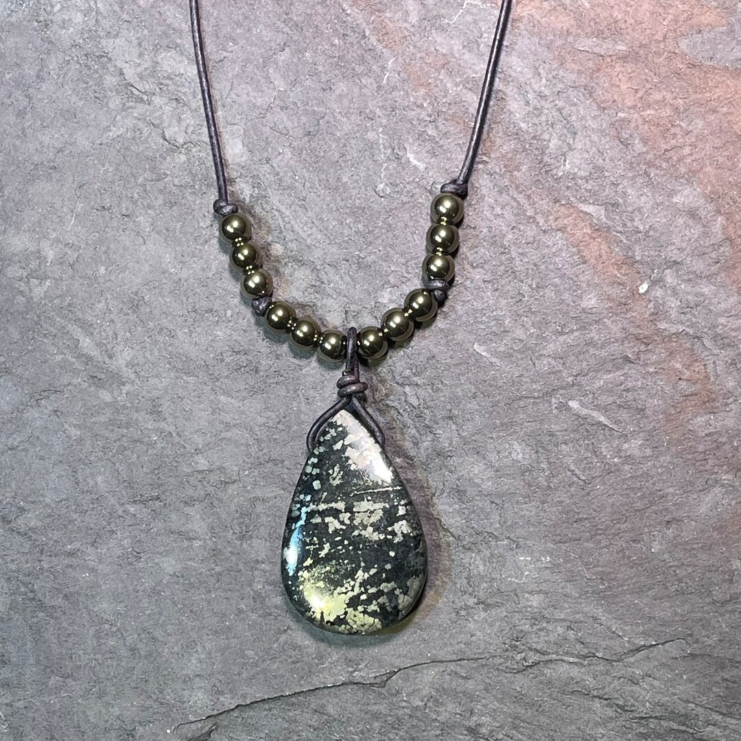 Nobody’s Fool - Striking Large Pyrite in Hematite Pendant on Leather ...