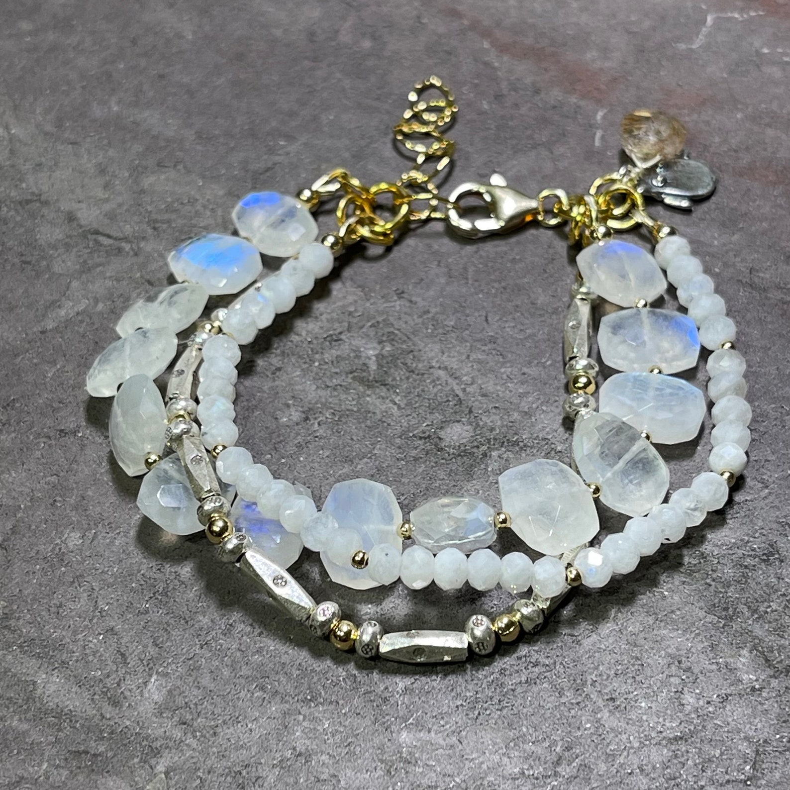 Cirrus - AAA Hand Cut Moonstone and Hill Tribe Silver 3 Strand Bracelet ...