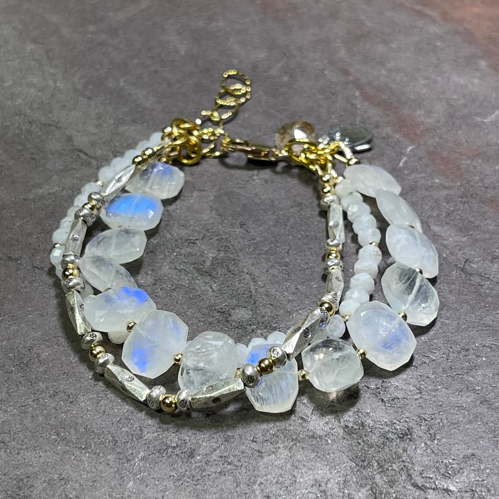 Cirrus - AAA Hand Cut Moonstone and Hill Tribe Silver 3 Strand Bracelet ...