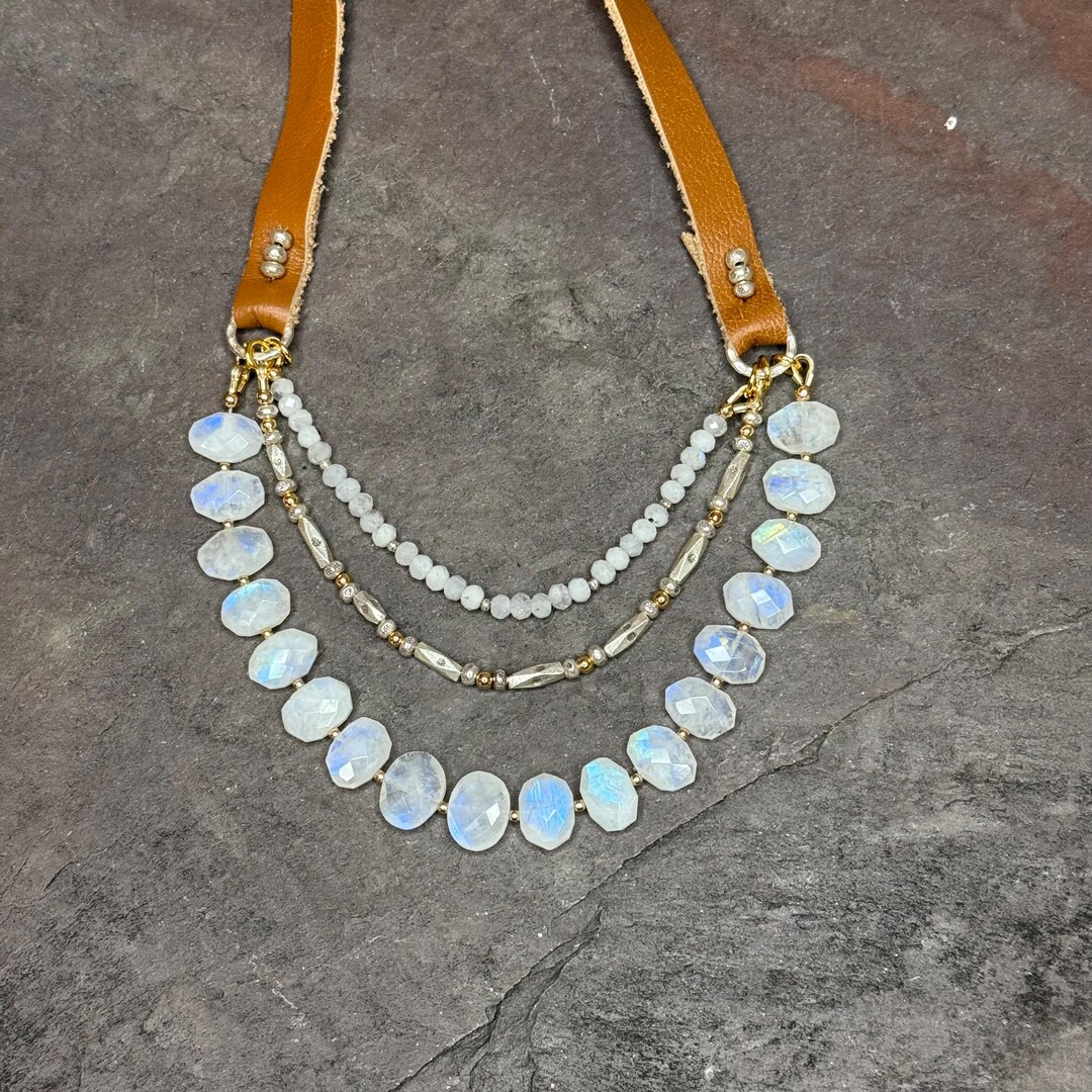 Nimbus - AAA Moonstone, Hill Tribe Silver, and 14k Gold Triple Strand ...