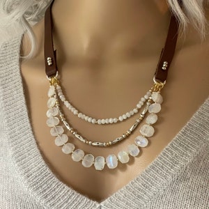 Nimbus AAA Moonstone, Hill Tribe Silver, and 14k Gold Triple Strand ...