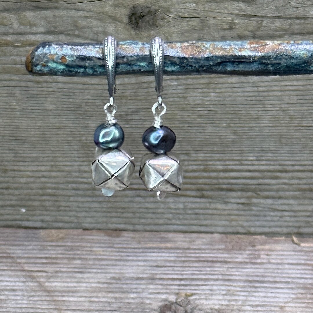 Origami - Handmade Pure Silver Wrapped Cubes and Peacock Pearl Sterling ...