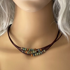 Abacus Modern - Multi-strand Leather and Glass Bead Necklace - NEW ...