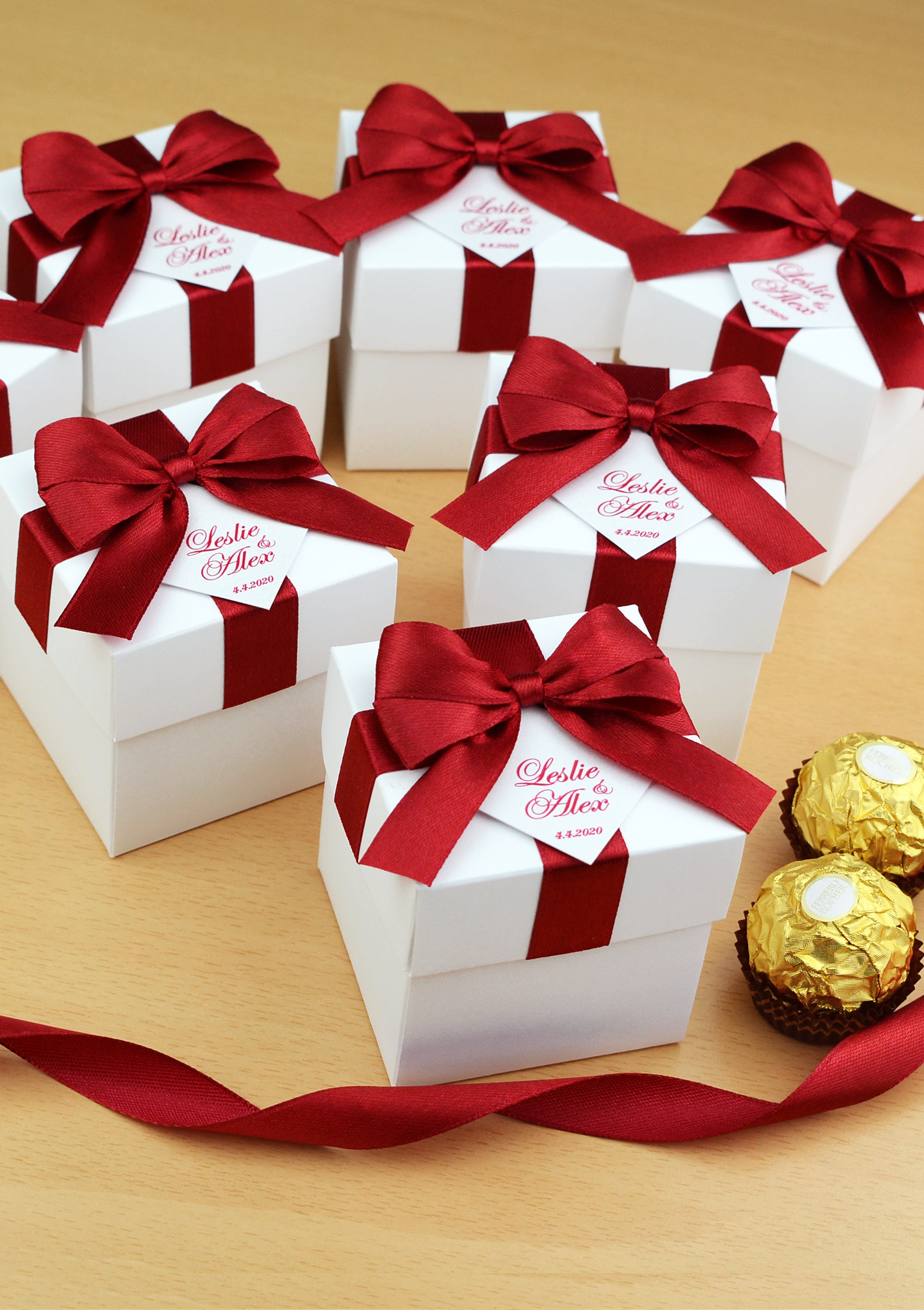 Personalized Wedding Favor Boxes With Red Burgundy Satin - Etsy