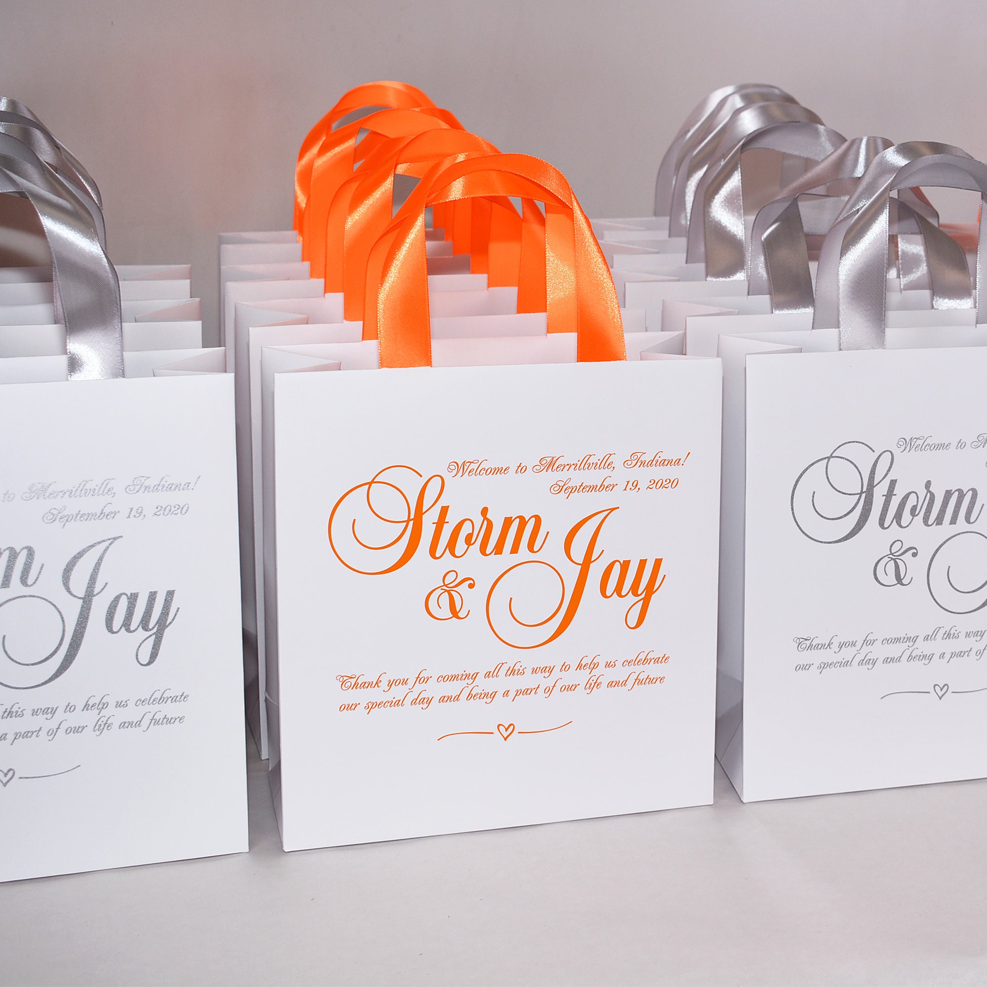 35 Wedding Welcome Bags with satin ribbon handles & custom | Etsy