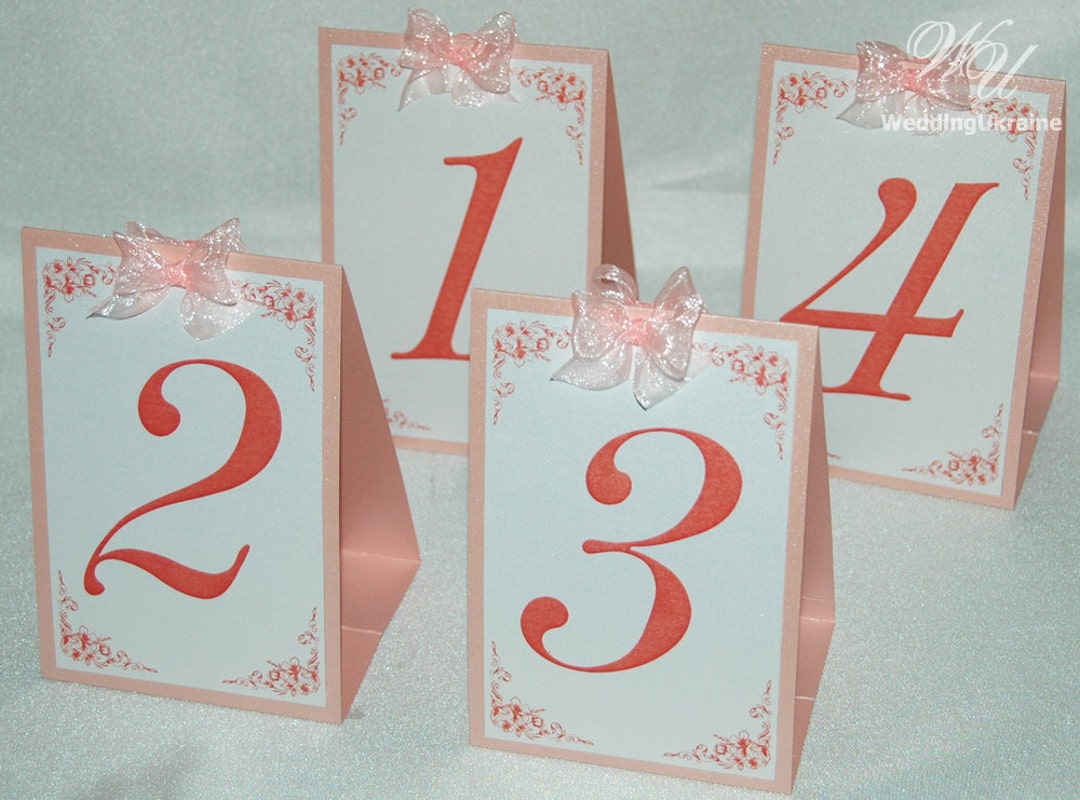 Wedding Table Numbers With Bow - Elegant Blush Wedding Party Table ...