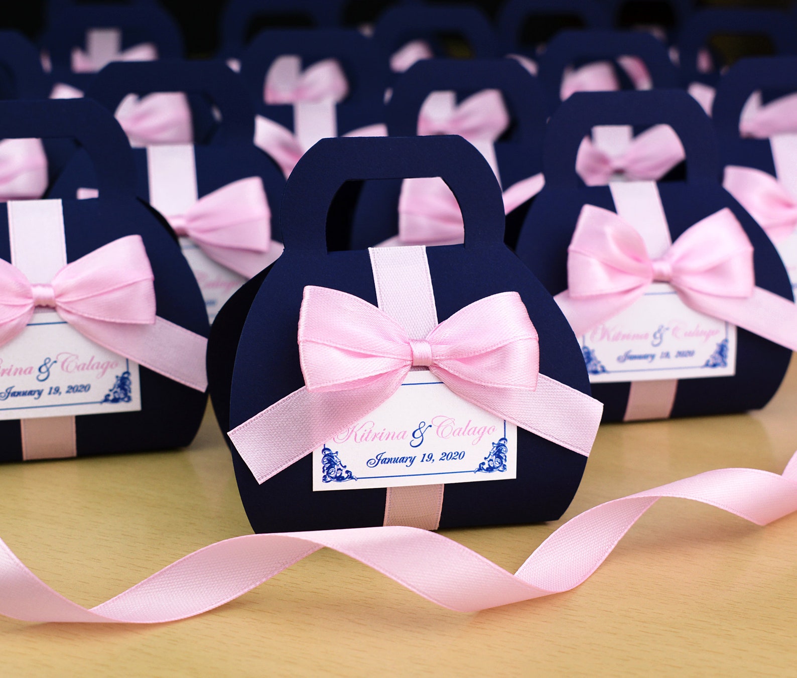 Navy Blue & Light Pink Wedding Candy Box Elegant Personalized - Etsy
