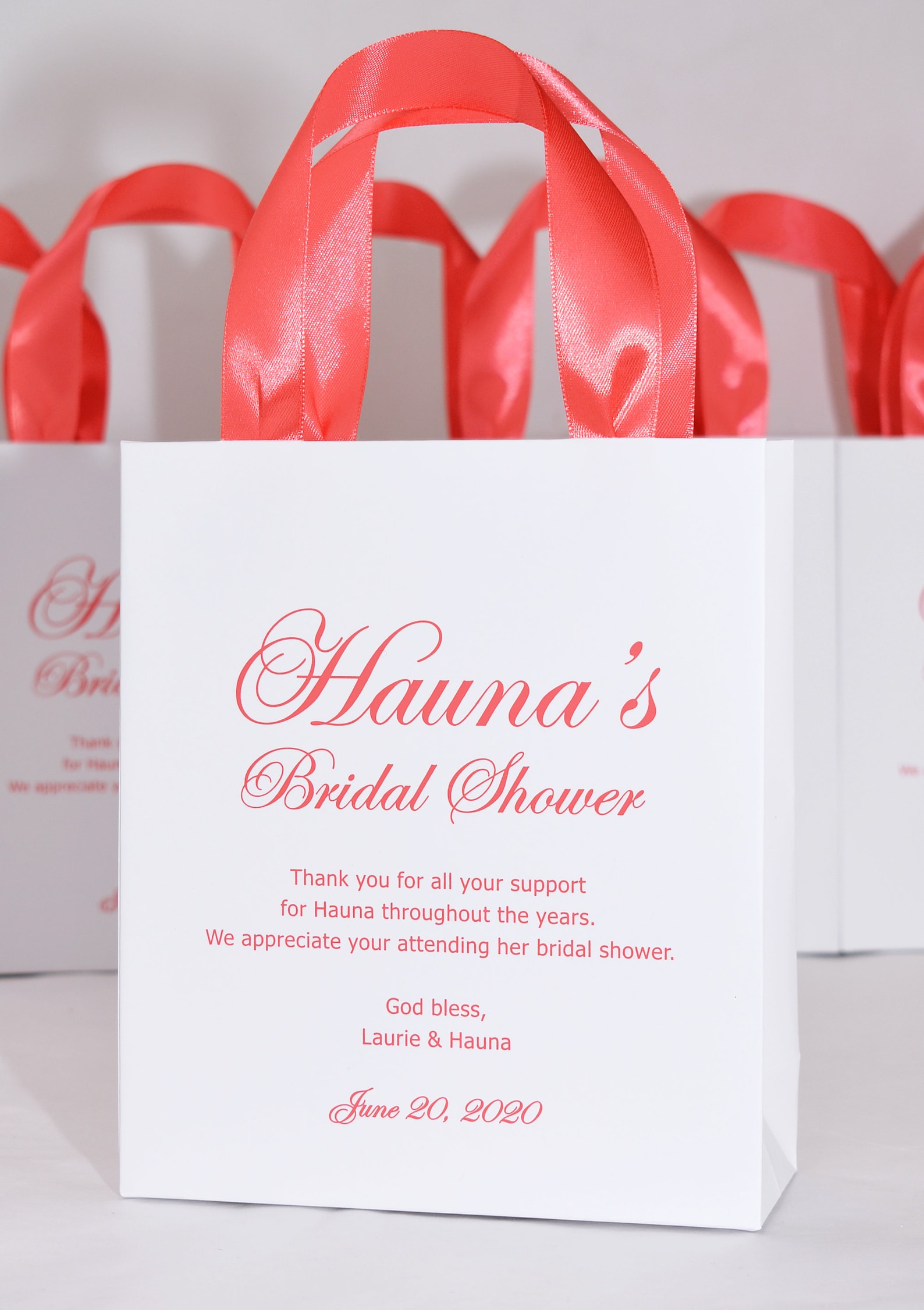 25 Bridal Shower Gift Bags With Coral Satin Ribbon Handles and | Etsy