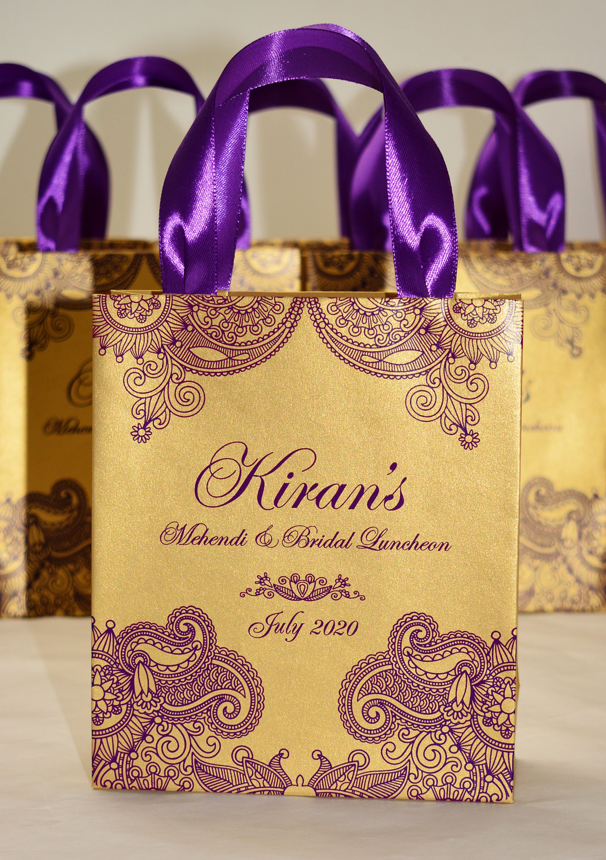 20 Mehendi & Bridal Party Gift Bags With Satin Ribbon Handles and Name ...