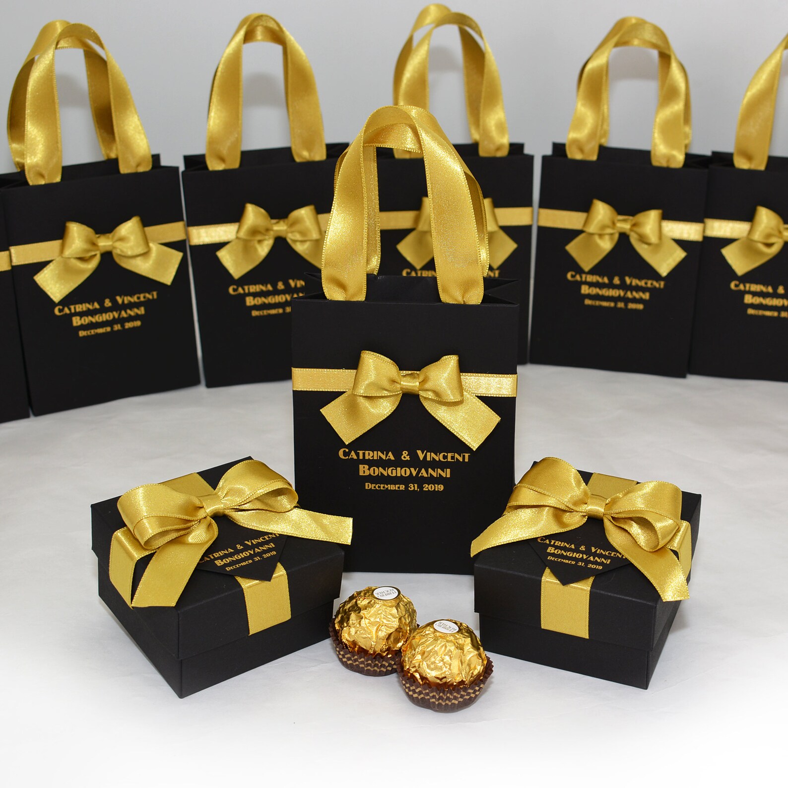 25 Chic Wedding Gift Bags With Satin Ribbon Handles Bow and - Etsy