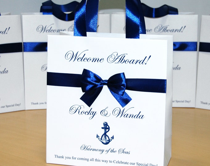25 Welcome Aboard Wedding Welcome Bags With Satin Ribbon Handles, Bow ...
