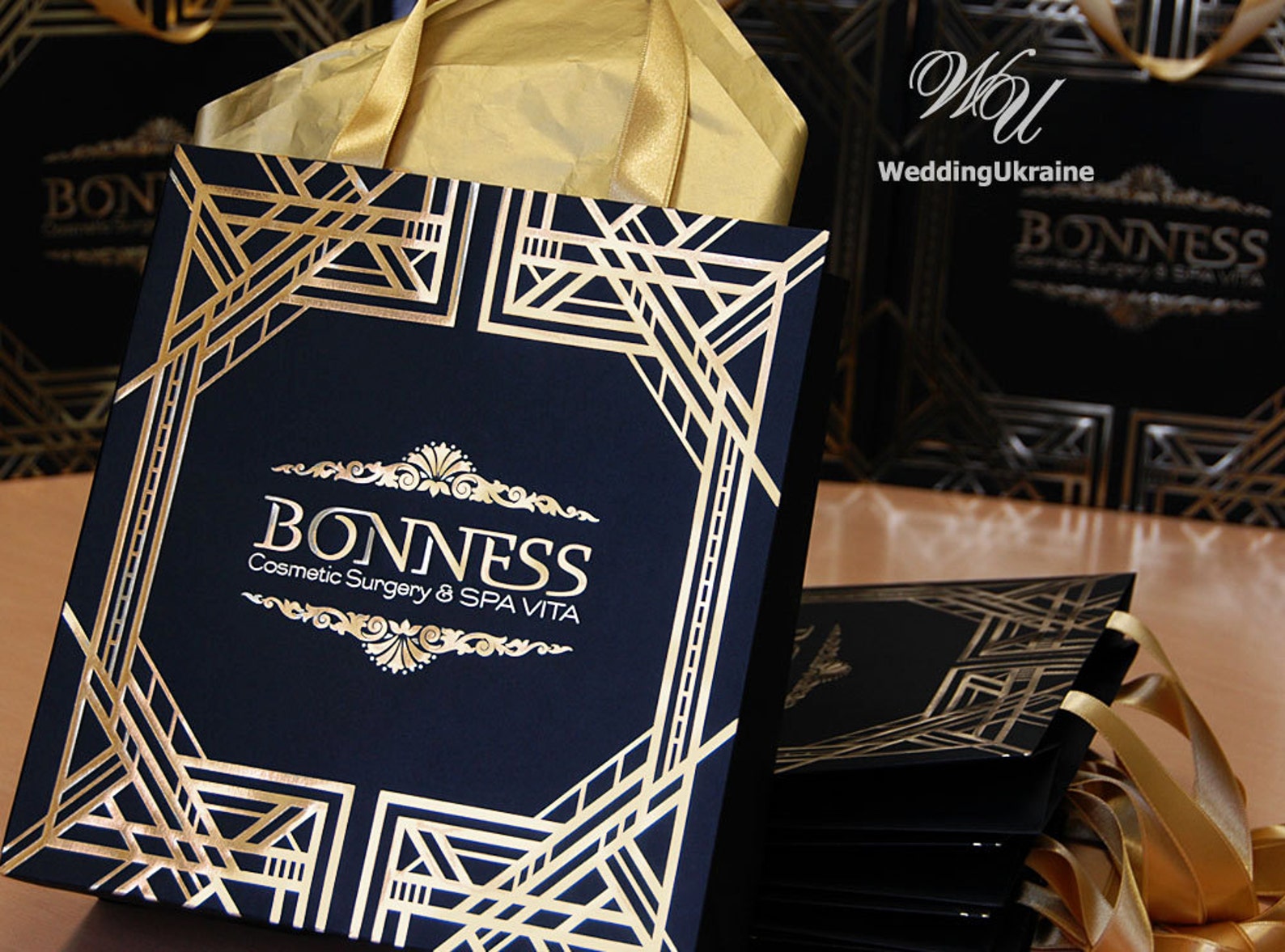 150 Gatsby Style Gift Bags With Gold Satin Ribbon Handles and Custom ...