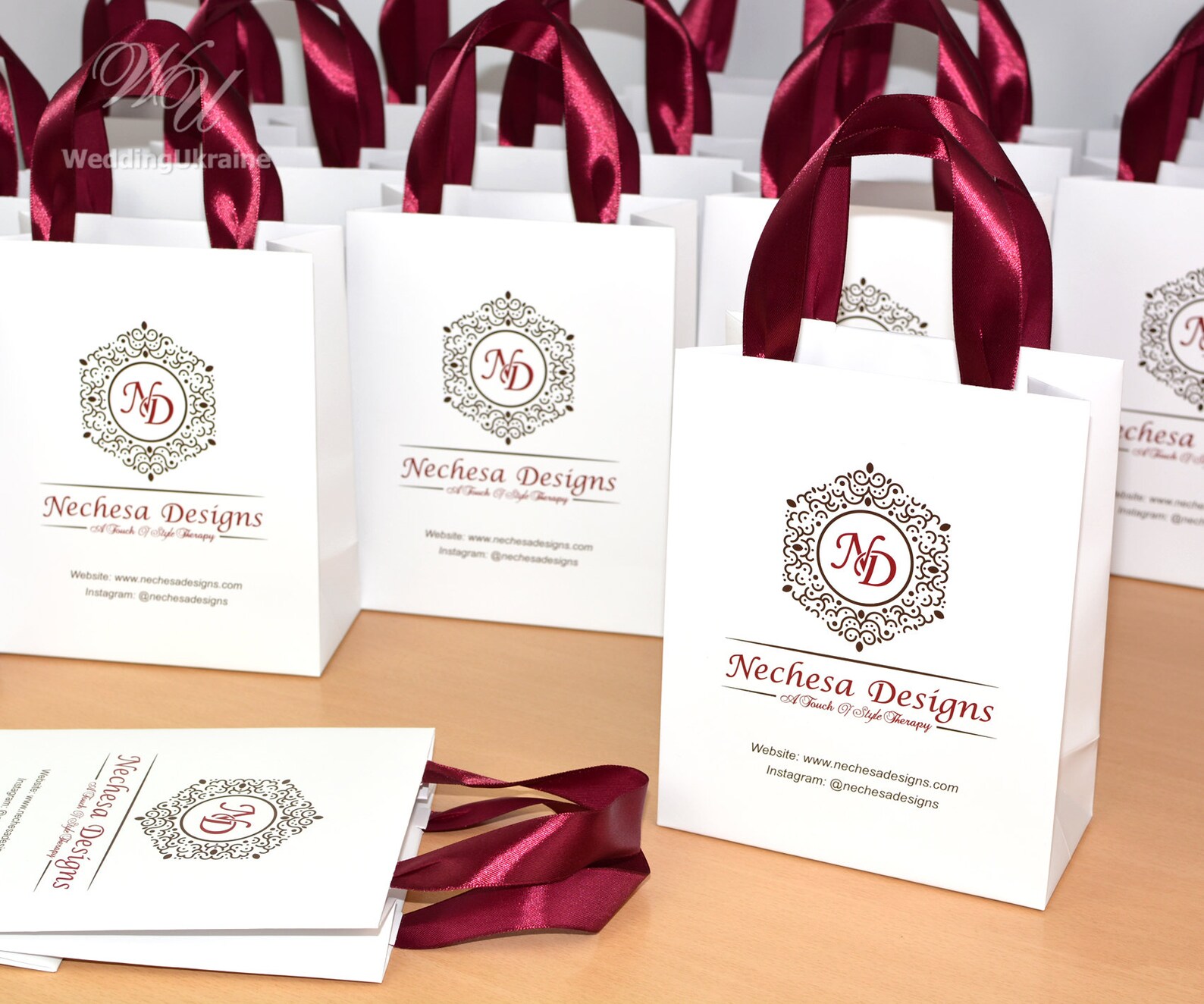 50 Elegant Logo Gift Bags With Satin Ribbon Handles - 2-color Print ...