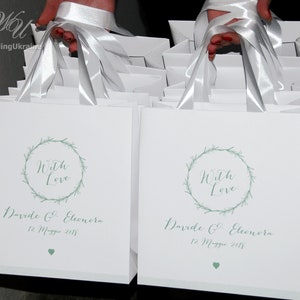 30 Greenery Wedding Welcome Bags With Satin Ribbon Handles and Your ...