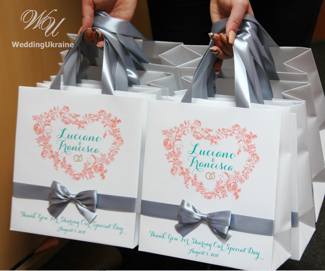 50 Thank You Bags With Satin Ribbon Roses Heart Rings and - Etsy