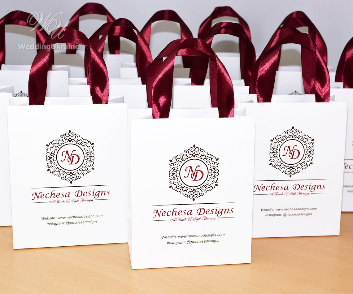 50 Elegant Logo Gift Bags With Satin Ribbon Handles - 2-color Print ...