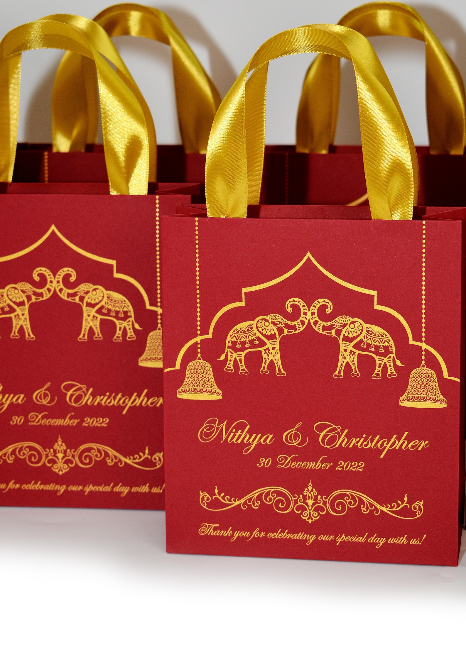 100 Elegant Indian Wedding Favor Bags, Burgundy & Gold Personalized ...
