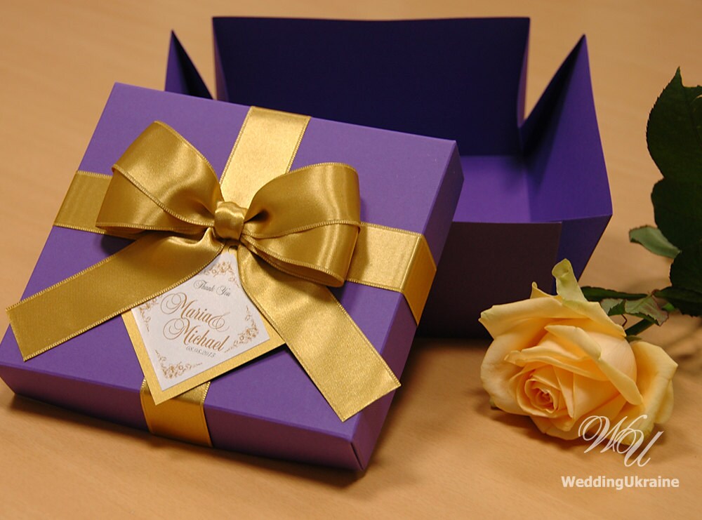 Purple and Gold Wedding Favor Boxes - Elegant Personalized Favor Gift ...