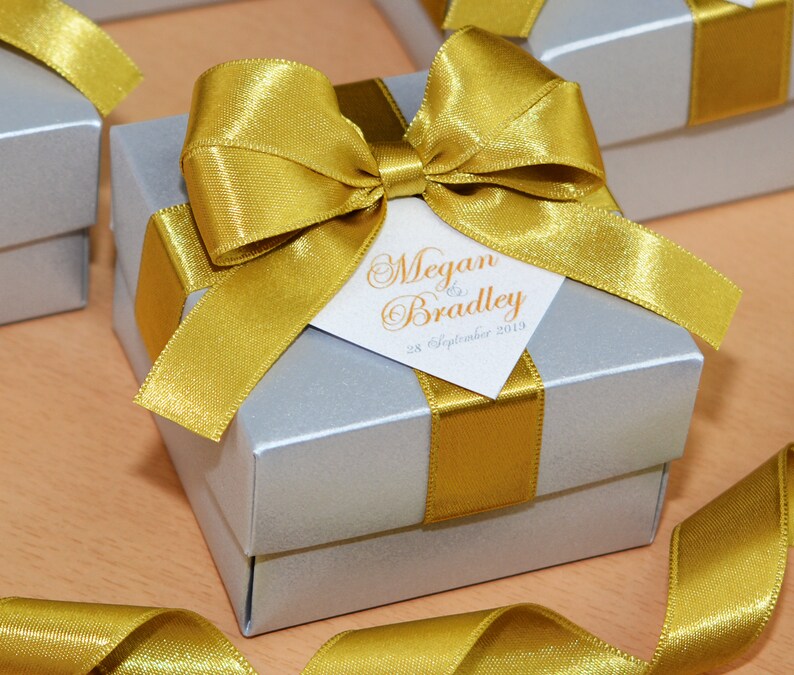 Silver & Gold Wedding Favor Boxes With Satin Ribbon Bow and - Etsy